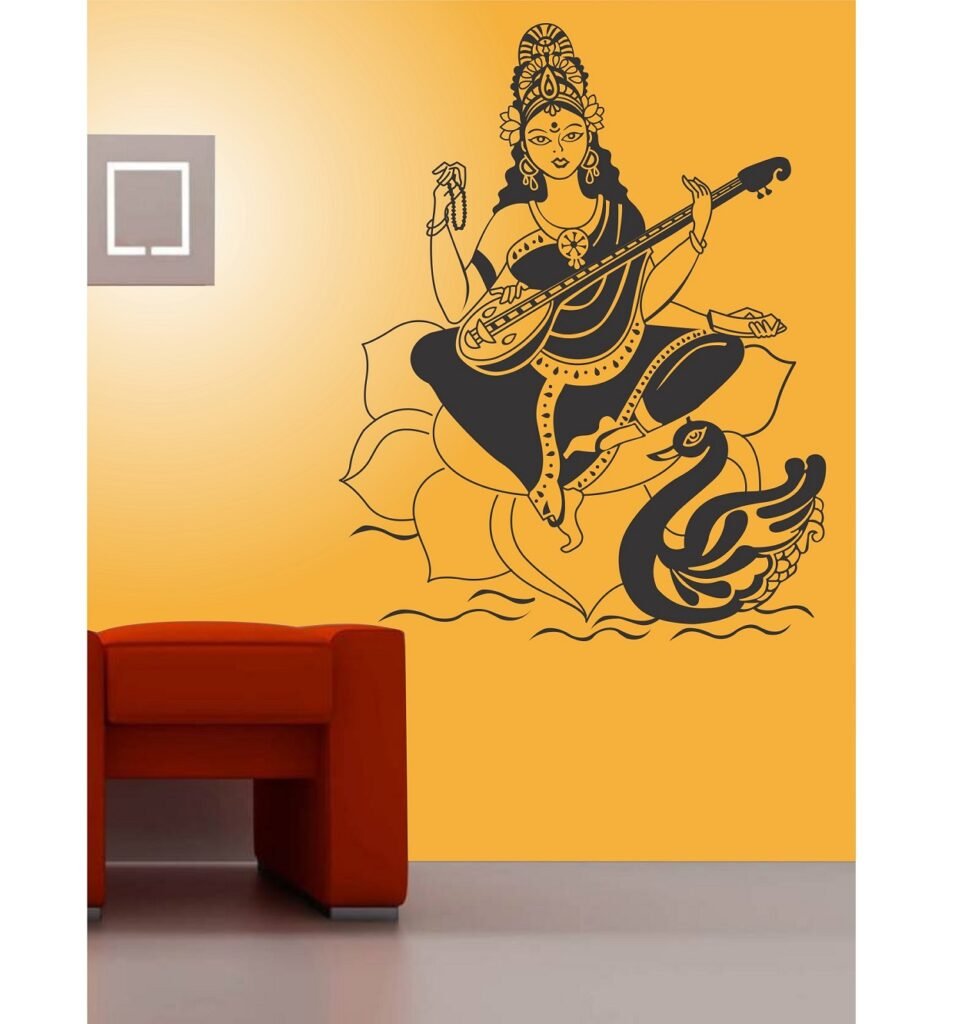 Goddess Maa Saraswati Wall Sticker - Print Mantras